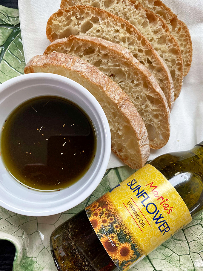 Golden sunflower oil captures summer's essence in a bottle, letting you drizzle liquid sunshine onto crusty bread year-round.