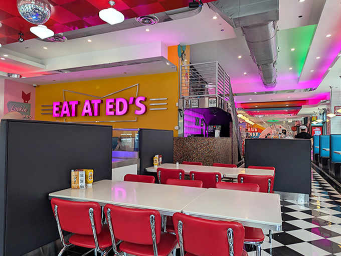 Bright booths and bold colors create an atmosphere where calories don't count and fun is absolutely mandatory, not optional.