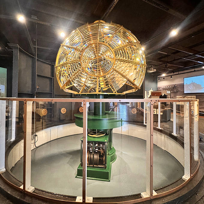 The Fresnel lens gleams like a giant glass beehive, the technological marvel that made Split Rock's light visible from 22 miles away.