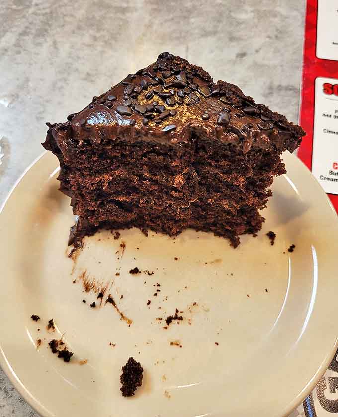 Chocolate cake so rich it should have its own tax bracket, with layers of fudgy decadence that make diets weep in defeat.