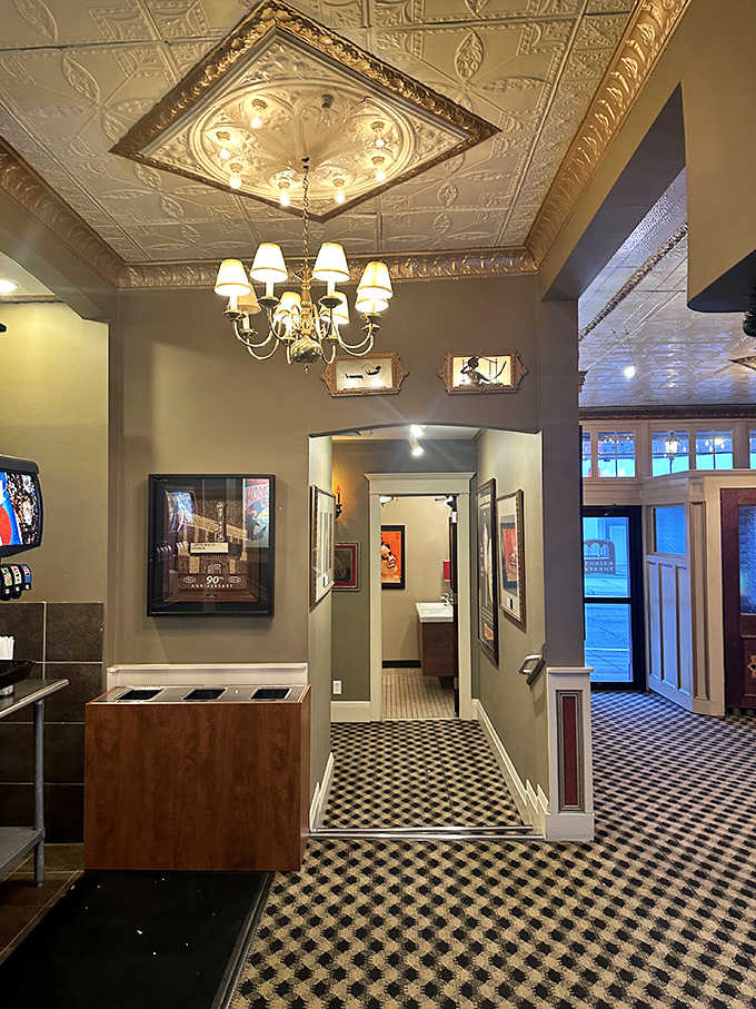 The hallway's elegant details remind us when theaters were palaces and going to the movies was an event worth dressing up for.