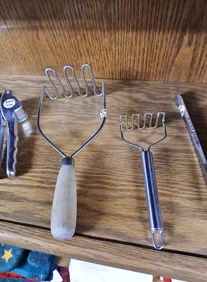 Not just potato mashers &ndash; these are kitchen tools with personality! Their quirky hand shapes and sturdy construction speak to an era when utensils were built to last generations.