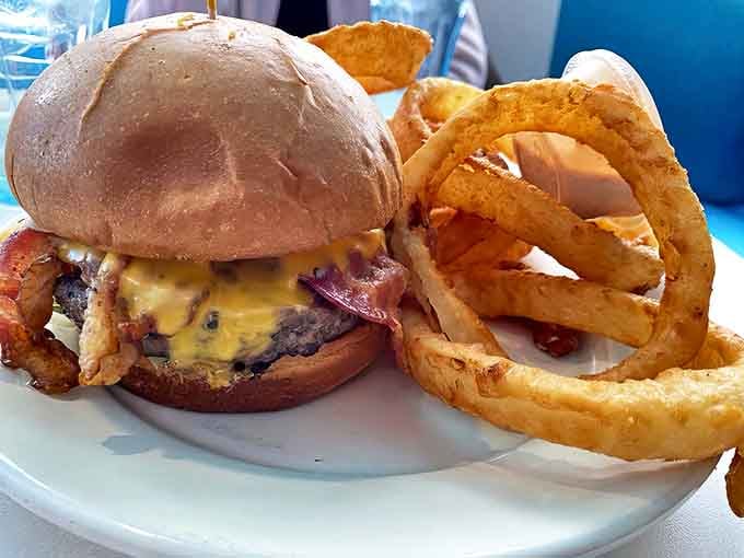 The Heart Stopper lives up to its name &ndash; a cardiac challenge worth accepting. Those onion rings aren't side dishes, they're golden halos of happiness.