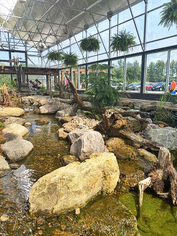 This indoor rock stream offers zen-like tranquility &ndash; the perfect counterbalance to the cheerful chaos happening just outside.