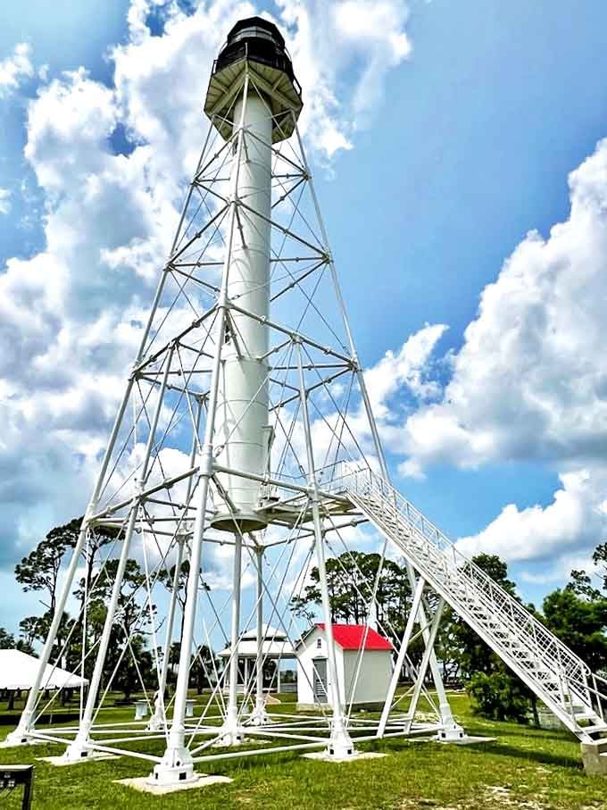 Those access stairs spiraling up the skeletal frame look like a StairMaster workout designed by someone with a sense of humor and spectacular views.