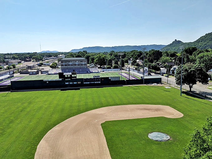 Loughrey Field offers baseball with a view, where America's pastime unfolds against a backdrop of Minnesota's dramatic bluffs.