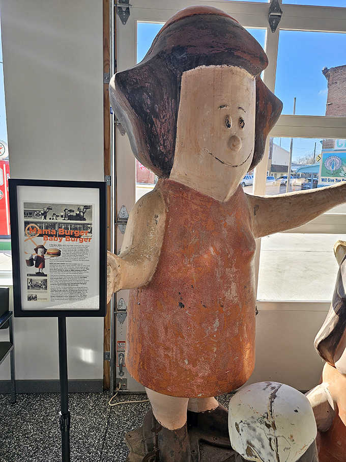 Mama Burger shows her age but retains her charm, a weathered reminder of when roadside eateries used oversized ambassadors to attract hungry travelers.