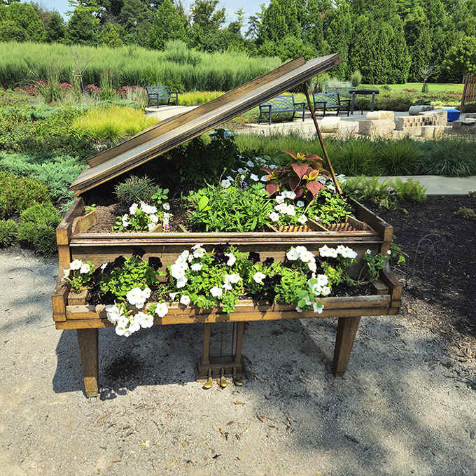 Who says pianos are just for playing? This repurposed instrument now creates a different kind of harmony as flowers spill out where music once flowed.