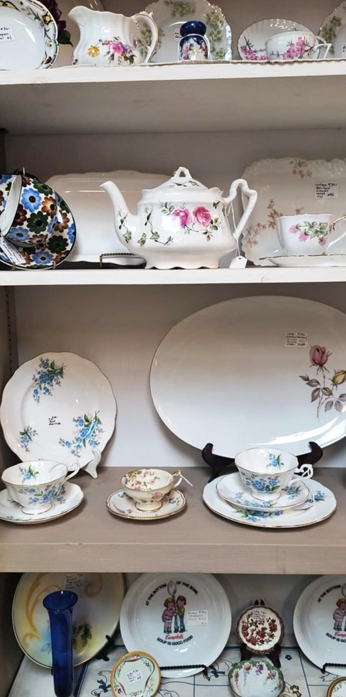 Delicate teacups and floral china await new homes and fresh conversations &ndash; these aren't just dishes, they're vessels for memories waiting to be made.