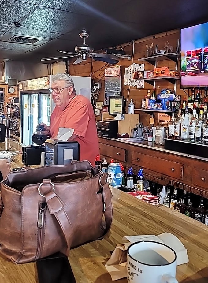 Behind the bar, where burger magic happens &ndash; the heart of this unassuming Pulaski culinary institution.