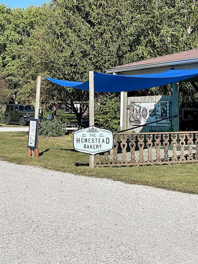 The Homestead Bakery sign marks your destination for authentic Amish baking done right, every single time.
