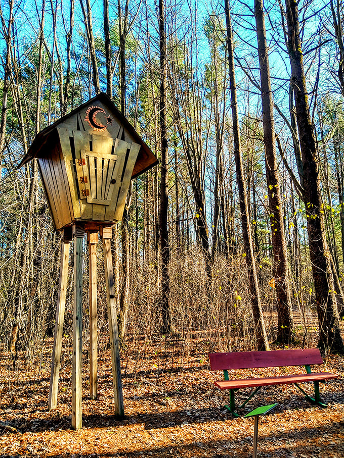 A wooden tower stands like a fairy tale lookout post &ndash; half art, half functional folly, completely enchanting against the autumn sky.