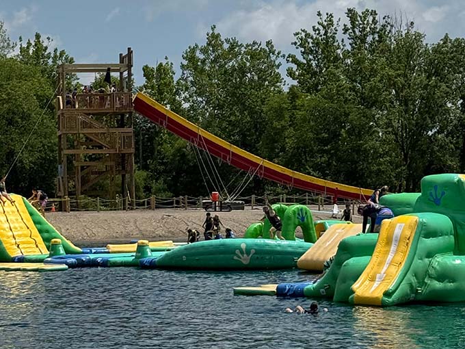 A brave soul conquers the towering slide &ndash; that moment of hesitation at the top is universal, regardless of age or swimming ability.
