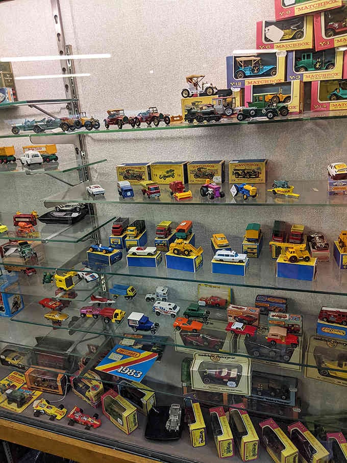 Matchbox and Hot Wheels heaven for collectors young and old. These tiny time capsules chronicle automotive history in miniature, racing across decades.