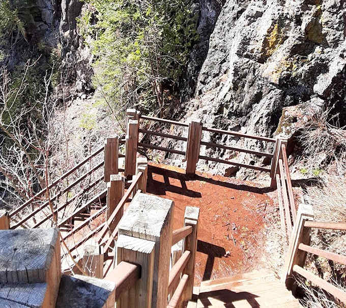 This viewing platform seems designed for contemplation &ndash; a place to sit and absorb the waterfall's constant, soothing rhythm.
