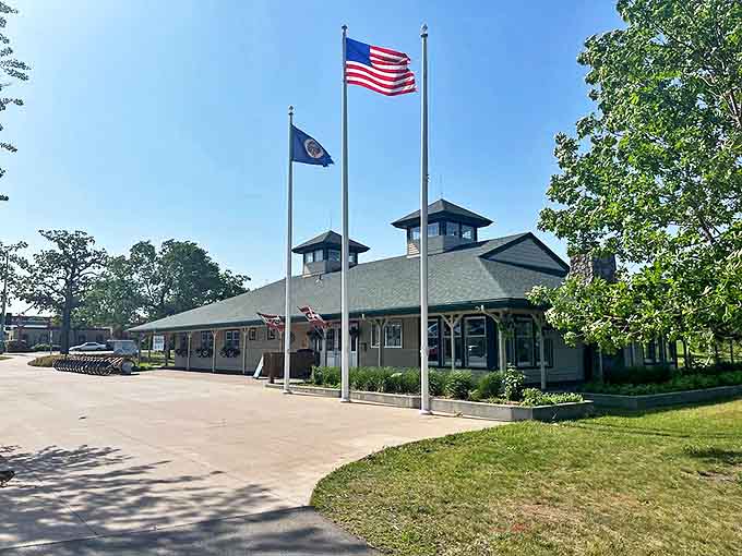 The visitor center's architecture blends perfectly with Bemidji's northwoods aesthetic &ndash; like a cabin Paul might build for weekend getaways.