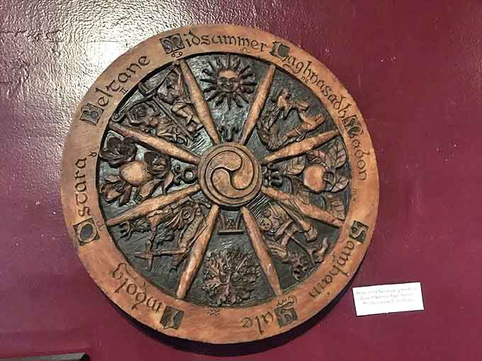 The Wheel of the Year is carved in exquisite detail &ndash; nature's calendar marking the eight sabbats celebrated in many pagan traditions.