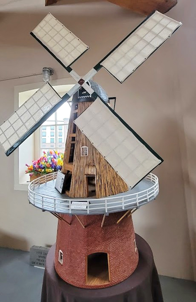This charming model demonstrates the windmill's inner workings &ndash; a miniature version of the engineering marvel that towers outside.