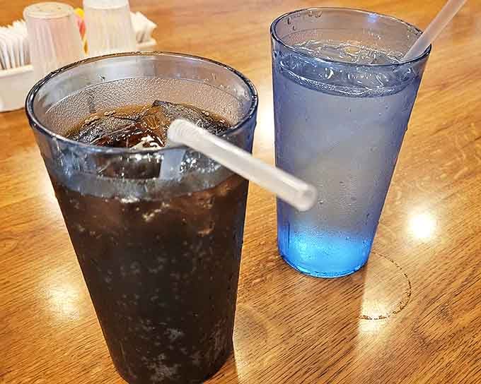 Tall glasses of icy refreshment stand ready to wash down all that comfort food &ndash; simple pleasures done right.