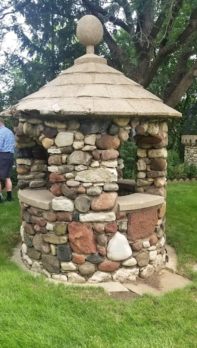 This charming stone well wouldn't look out of place in a European village square, yet here it stands in Illinois, crafted with the same loving attention.