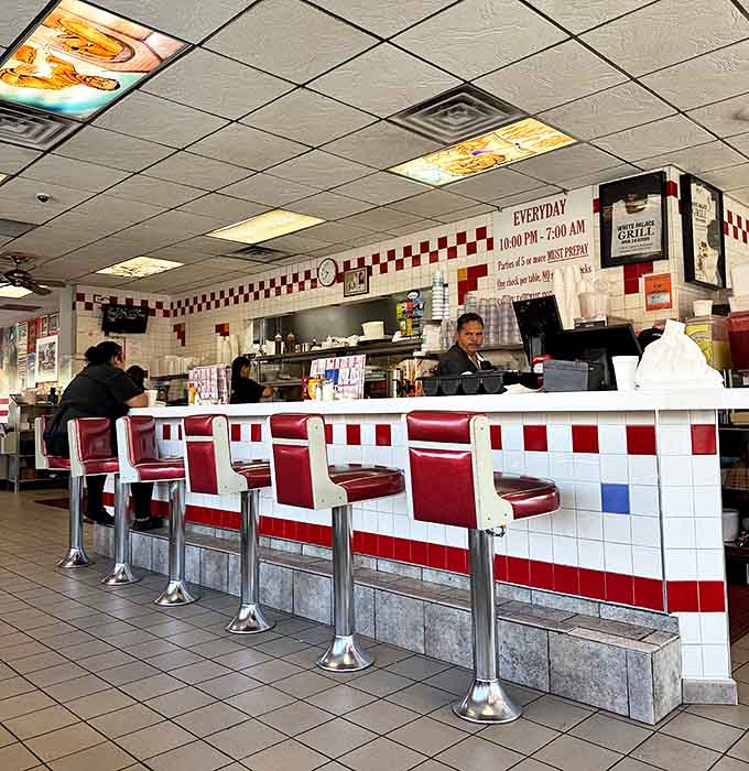 Counter seating offers front-row views of diner dynamics &ndash; perfect for solo diners, morning regulars, and those who appreciate the art of short-order cooking.