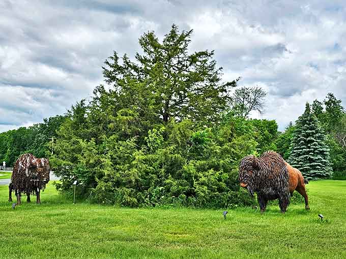 Metal figures caught in everyday poses remind us that art can capture humanity even when crafted from the most inhuman of materials.