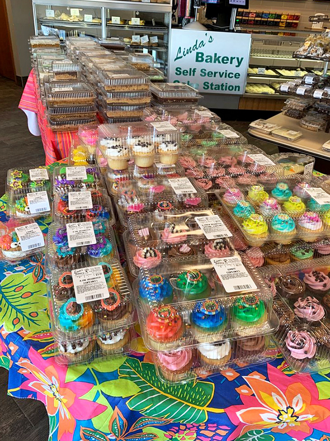 Linda's self-service station lets customers browse the colorful array of decorated treats at their leisure.