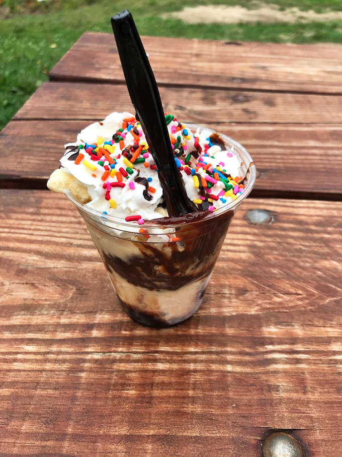 This isn't just dessert &ndash; it's a childhood memory in a cup, where ice cream slowly surrenders to hot fudge under a rainbow of sprinkles.