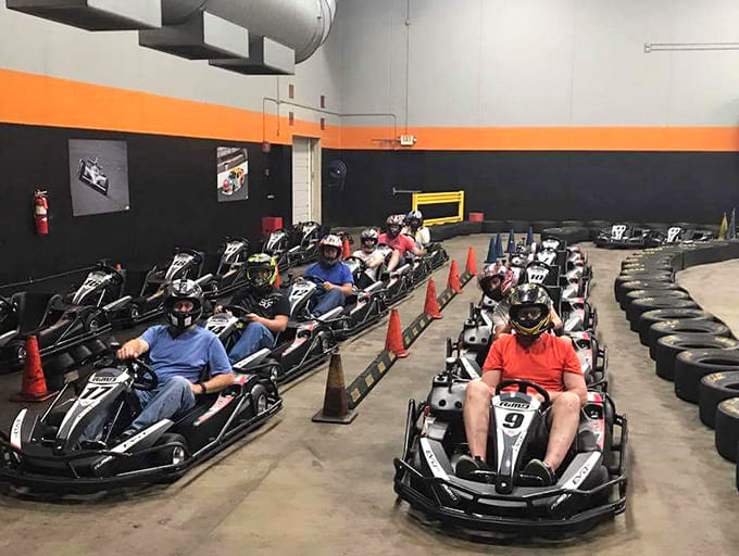Lined up and ready to roll! These sleek racing machines await their next drivers, promising heart-pounding action and inevitable trash-talking.