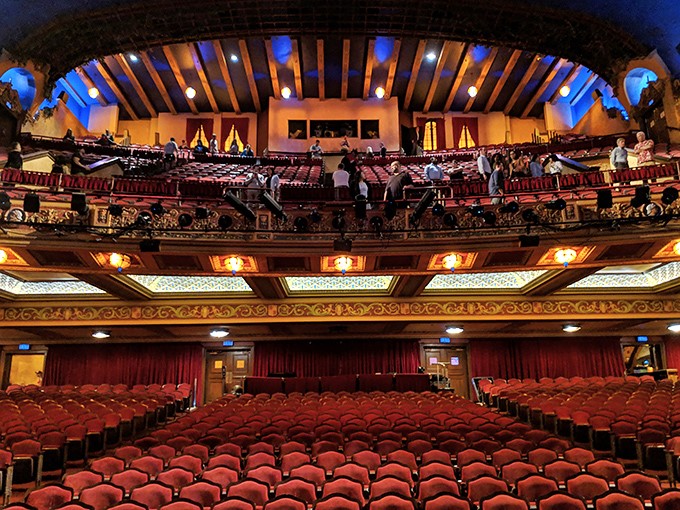 The theater's seating arrangement ensures excellent sightlines from every angle, while preserving its historic character.