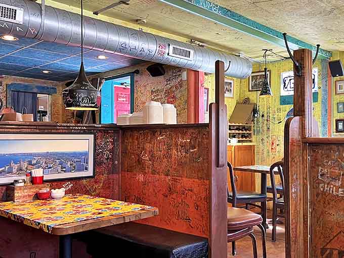 The seating area manages to feel both spacious and intimate, with enough room between tables for privacy but close enough to share in the collective joy.