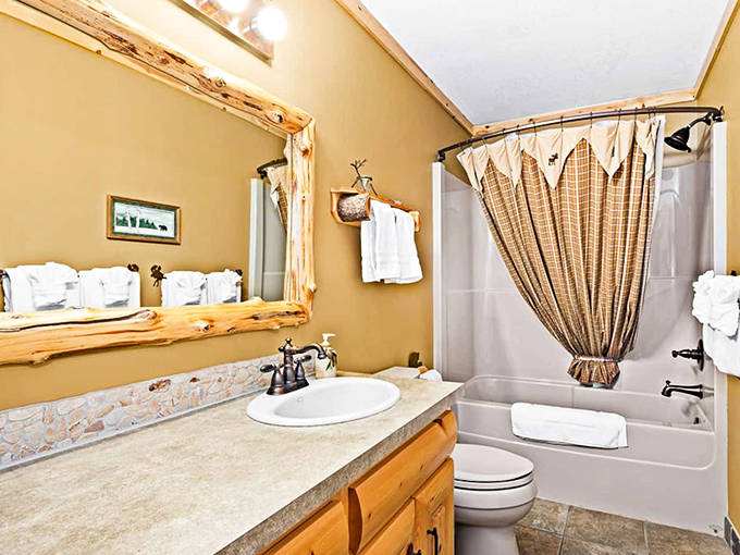 Bathroom or private spa? Stone details and rustic touches transform morning routines into moments of unexpected luxury.