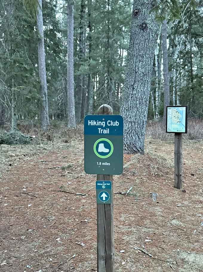 The Hiking Club Trail sign &ndash; nature's version of "You Are Here," but with more charm and fewer food court directions.