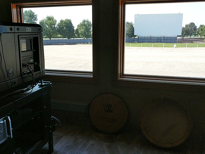 From the projection booth, technology meets tradition as modern equipment breathes life into this vintage entertainment experience.