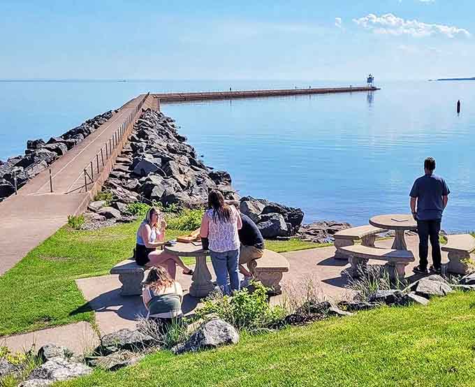 The Agate Bay breakwater offers front-row seats to Lake Superior's ever-changing moods and passing ships.