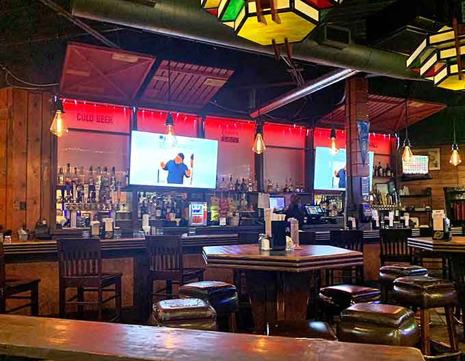 The bar from another angle reveals the casual elegance that makes Cloverleaf both special occasion-worthy and Tuesday night-perfect.