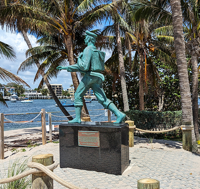 The Barefoot Mailman statue honors the hardy souls who delivered mail along the shore before roads existed&mdash;the original "neither rain nor heat nor gloom of night" guys.