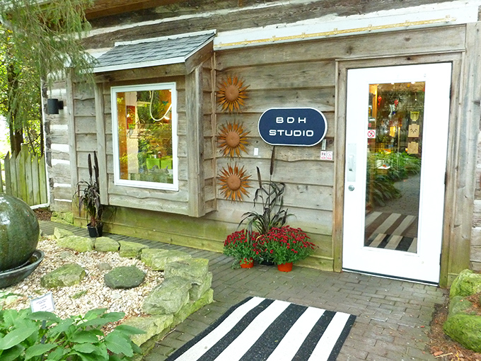 Blue Dolphin House transforms a weathered log cabin into an artistic haven, where local creativity finds its perfect showcase.