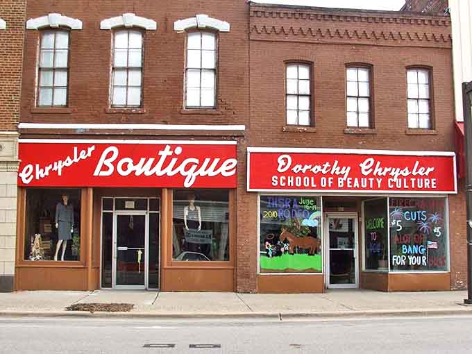 Chrysler Boutique: Fashion-forward merchandise shares space with a beauty school, showcasing both current trends and tomorrow's styling talent.