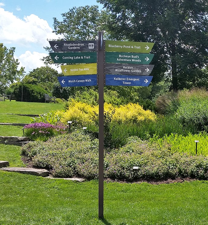 Directional signs point to adventures in every direction &ndash; each path promising its own unique natural experience.