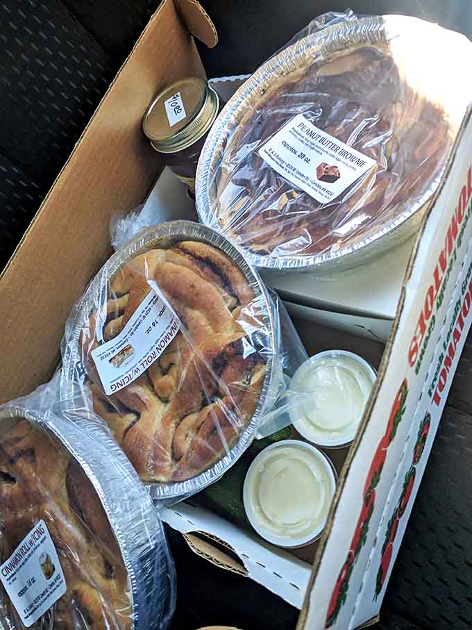 A box of treasures ready for the journey home. Though let's be honest – most of these treats won't survive the car ride.