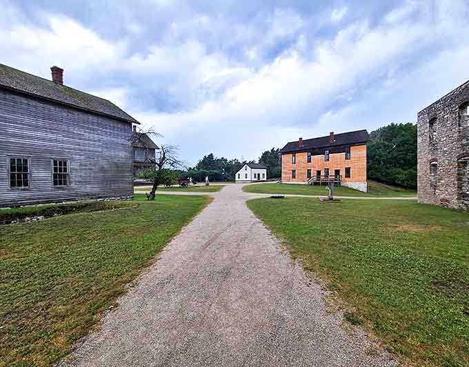 The simple gravel path connects Fayette's buildings like a thread through time, leading visitors from one historical chapter to the next.