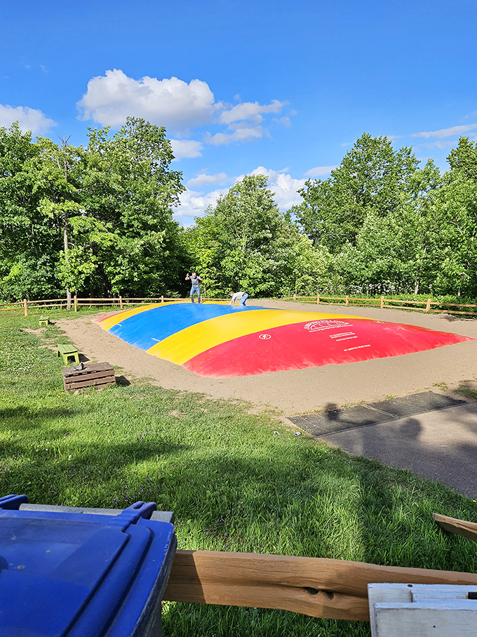 Colorful jumping pillows invite visitors of all ages to defy gravity in a different way&mdash;bouncing with abandon against Minnesota's blue skies.