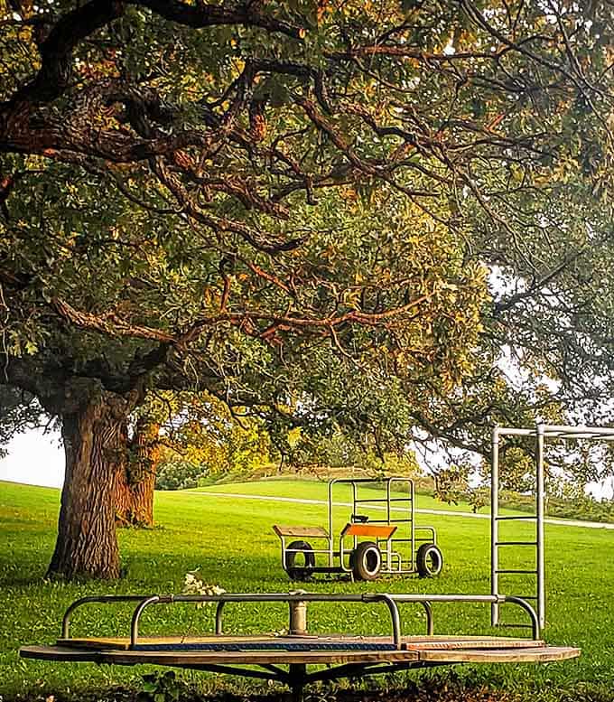 Lac qui Parle County Park offers serene natural beauty just outside town, where even playground equipment gets the gnome treatment.