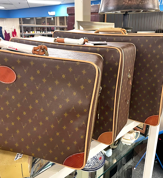 The iconic monogram pattern adorns vintage Louis Vuitton luggage that's seen the world and is ready for new adventures.
