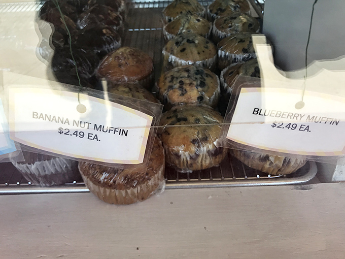 Muffins for the "I'm being healthy today" crowd &ndash; delicious self-deception in banana nut and blueberry varieties that nobody's complaining about.