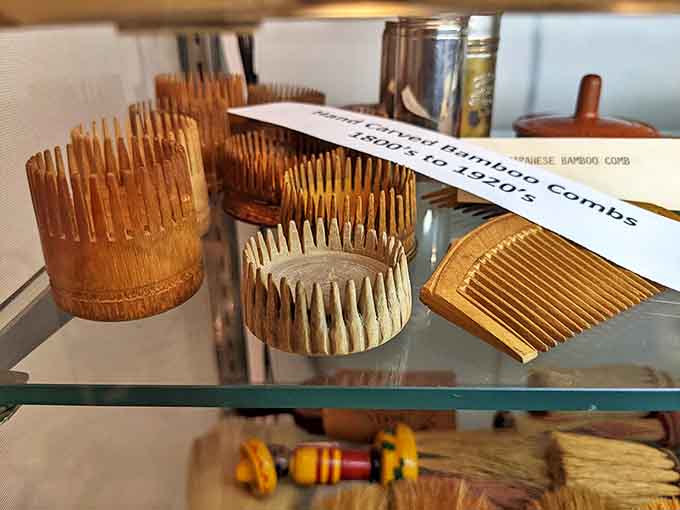 Intricately crafted bamboo combs from the early 20th century showcase the artistry that went into even the most basic grooming tools.