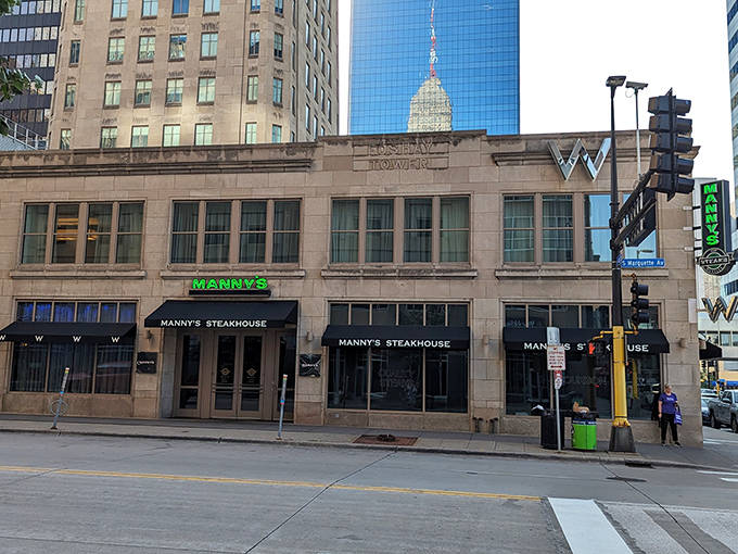 The exterior view &ndash; classic architecture housing meaty treasures, standing proud in downtown Minneapolis like a temple to great taste.
