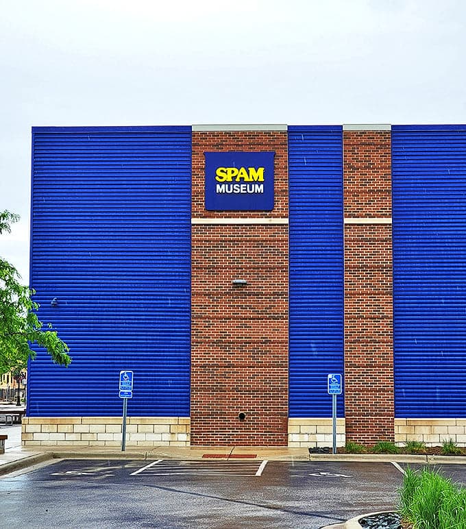 The museum's distinctive blue exterior stands out against Minnesota's landscape &ndash; a beacon of processed meat pride that's impossible to miss from the parking lot.