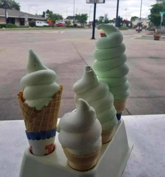 The pistachio trio showcases Belt's artistry &ndash; from modest cone to towering spiral, each a different commitment level to frozen delight.